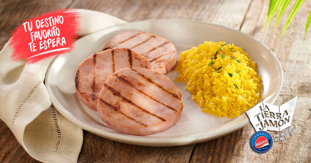 Steak de Jamón Induveca con arroz amarillo - La Tierra Del Jamón