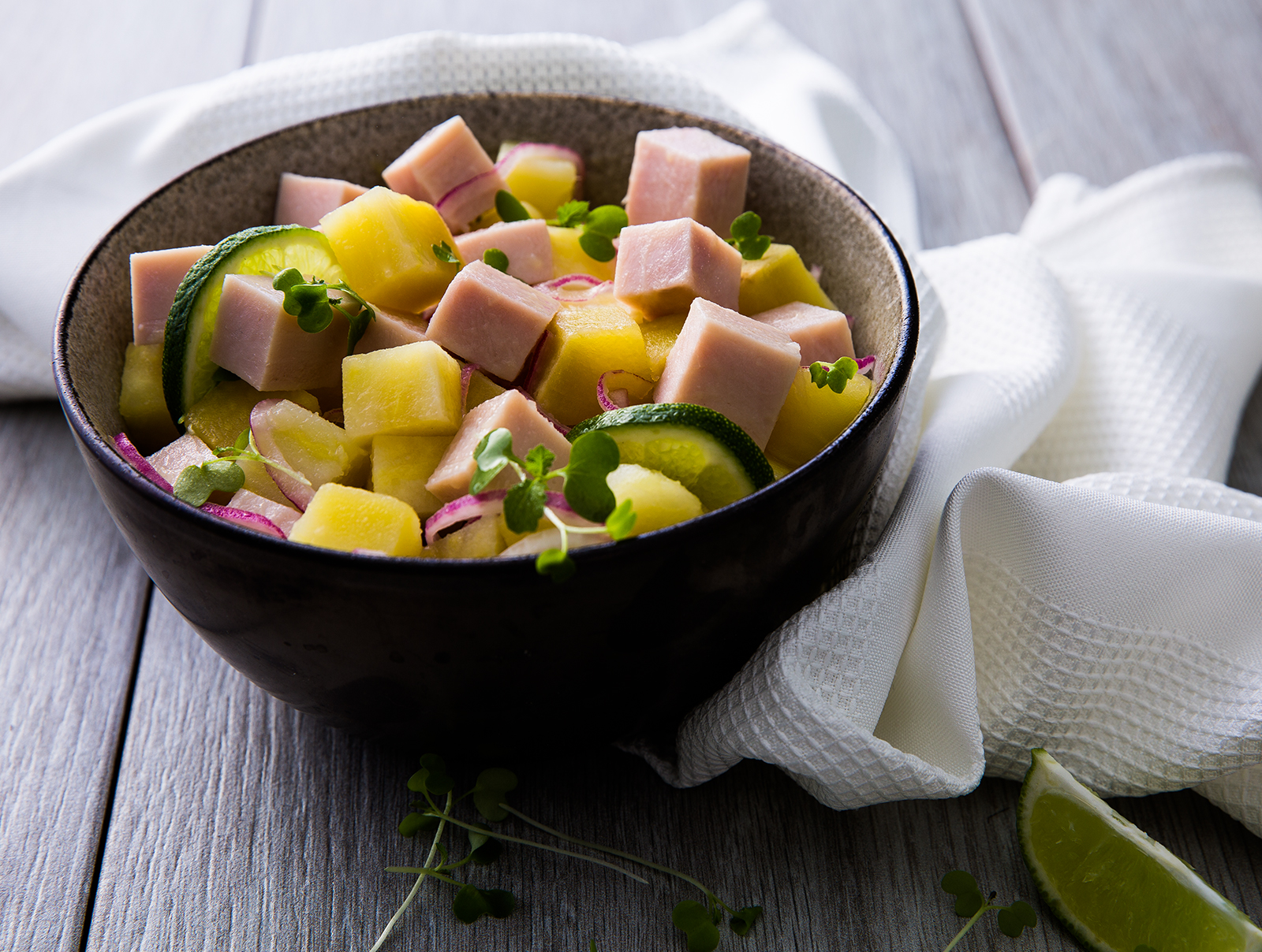 Ceviche de Jamón de Pechuga de Pavo Caserío con Batata - Induveca