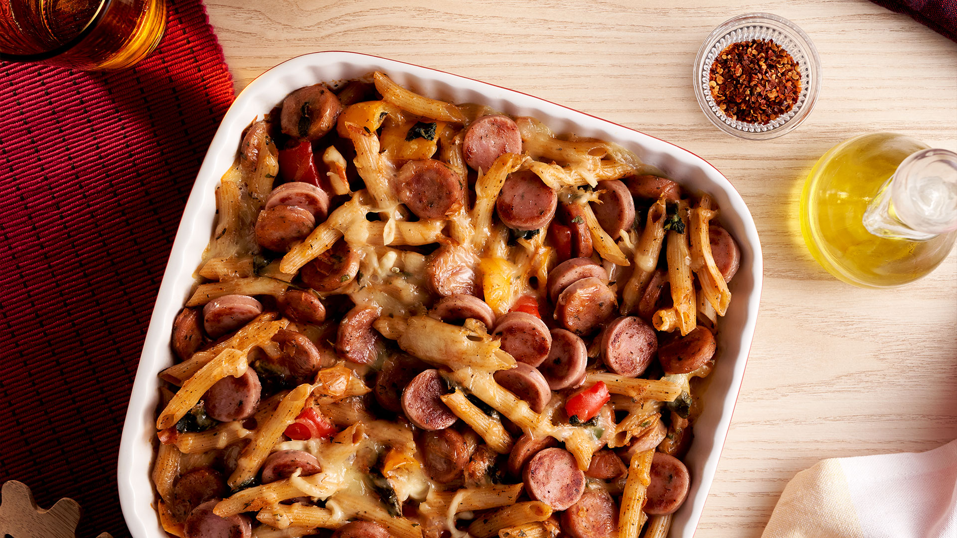 Pasta horneada de Salchichas Frank's y Mozzarella - Induveca